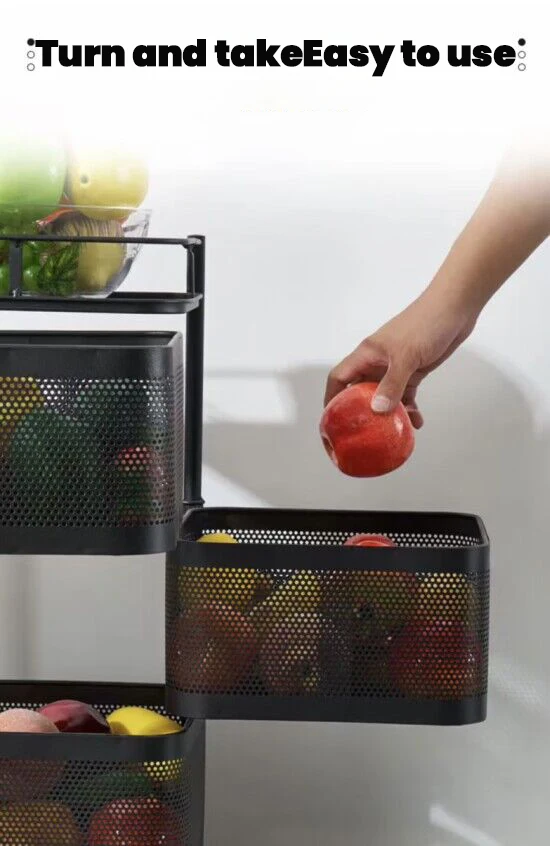 Rotating Storage Baskets Rack Kitchen Organizer Storage Shelf Metal ...