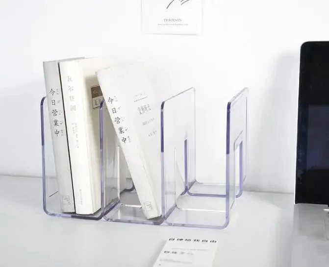 Acrylic Bookends Clear Book Holders File Storage Stand Desktop File ...