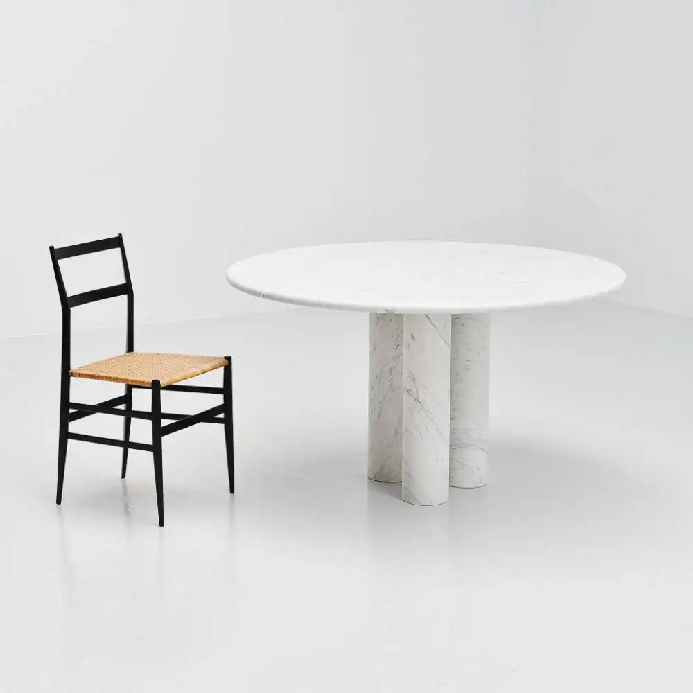 White Marble Base Round Dining Table Mid Century Carrara Marble Round ...