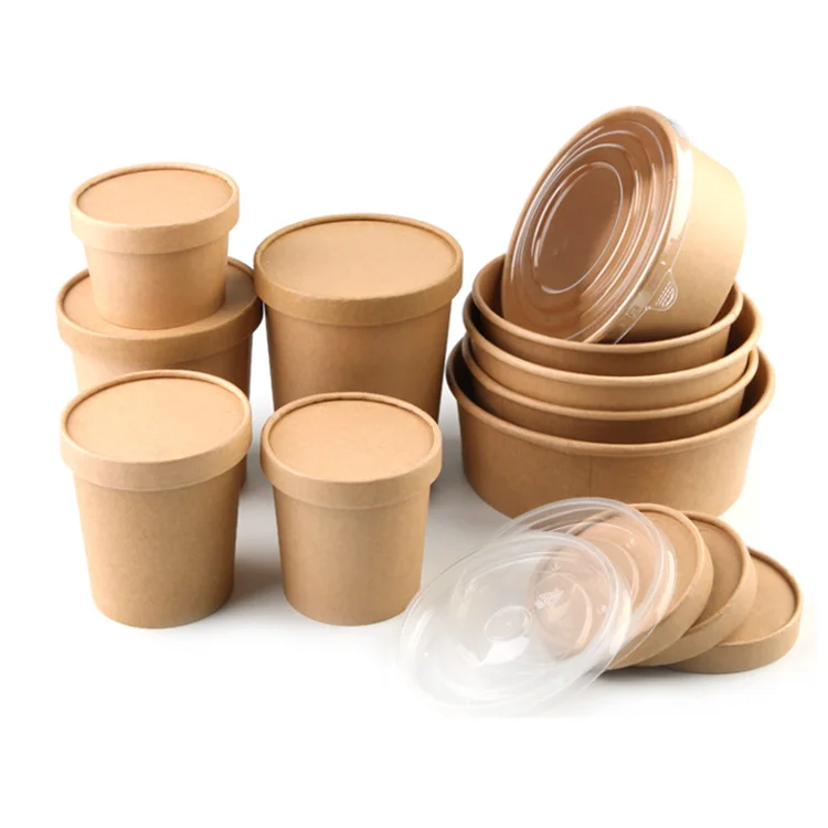 Disposable 750ml 1500 ml logo Print Custom Paper Cups Take Away Salad ...