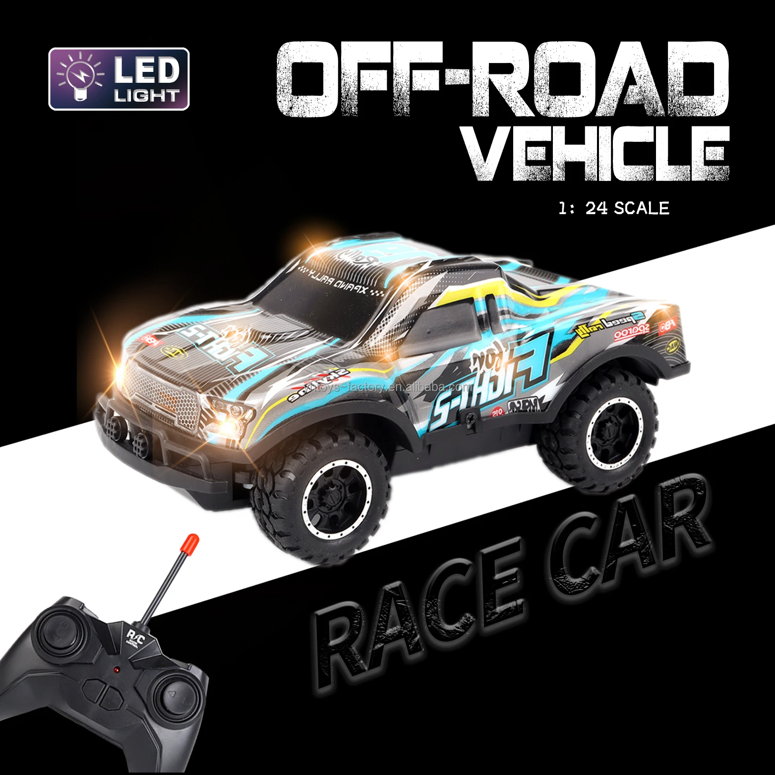 1:24 Scale Led Light Rc Race Car Toy For Kids - Off-road Remote Control ...