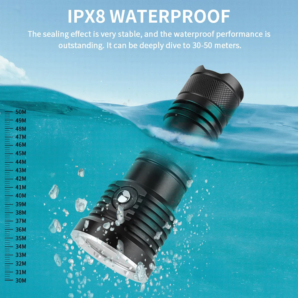 1000 Lumens 18650/26650 Rechargeable Led Flashlight Torch Light Diving ...