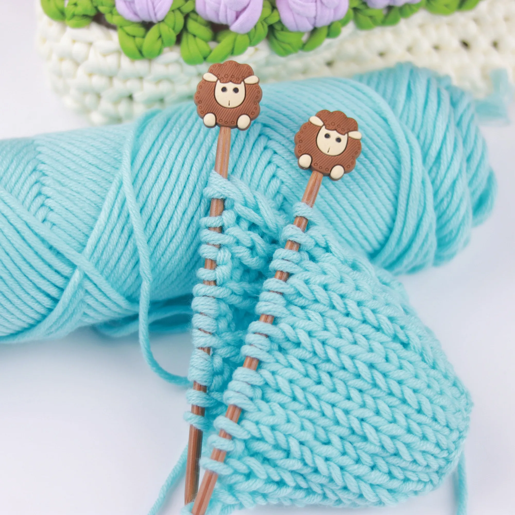 Silicone Sheep Pattern Anti-Stripping Knitting Needle Stoppers Sewing ...