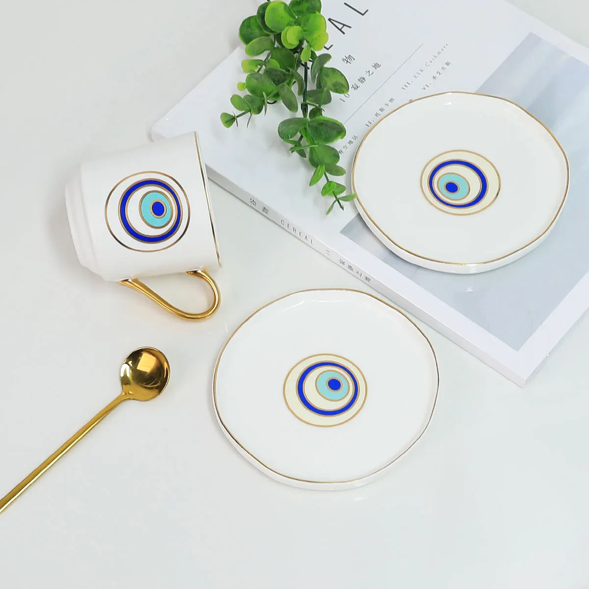Ceramic Trinket Tray Gold Rim Jewelry Dish Plate Wedding Decorative ...