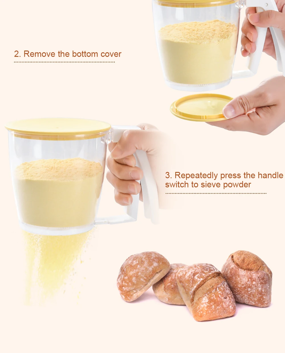 New Listing Hand-held Flour Sieve Fine Mesh Sugar Filter Manual Icing ...