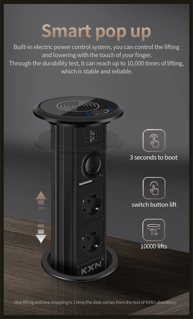 Electric Lifting Socket Tabletop with USB & Wireless Charging