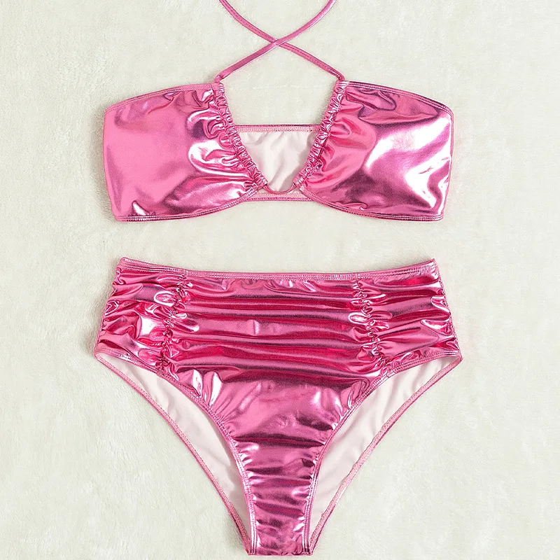 V-wired Shiny Metallic Tankini Swimsuit Set/ - Buy V-wired Shiny ...