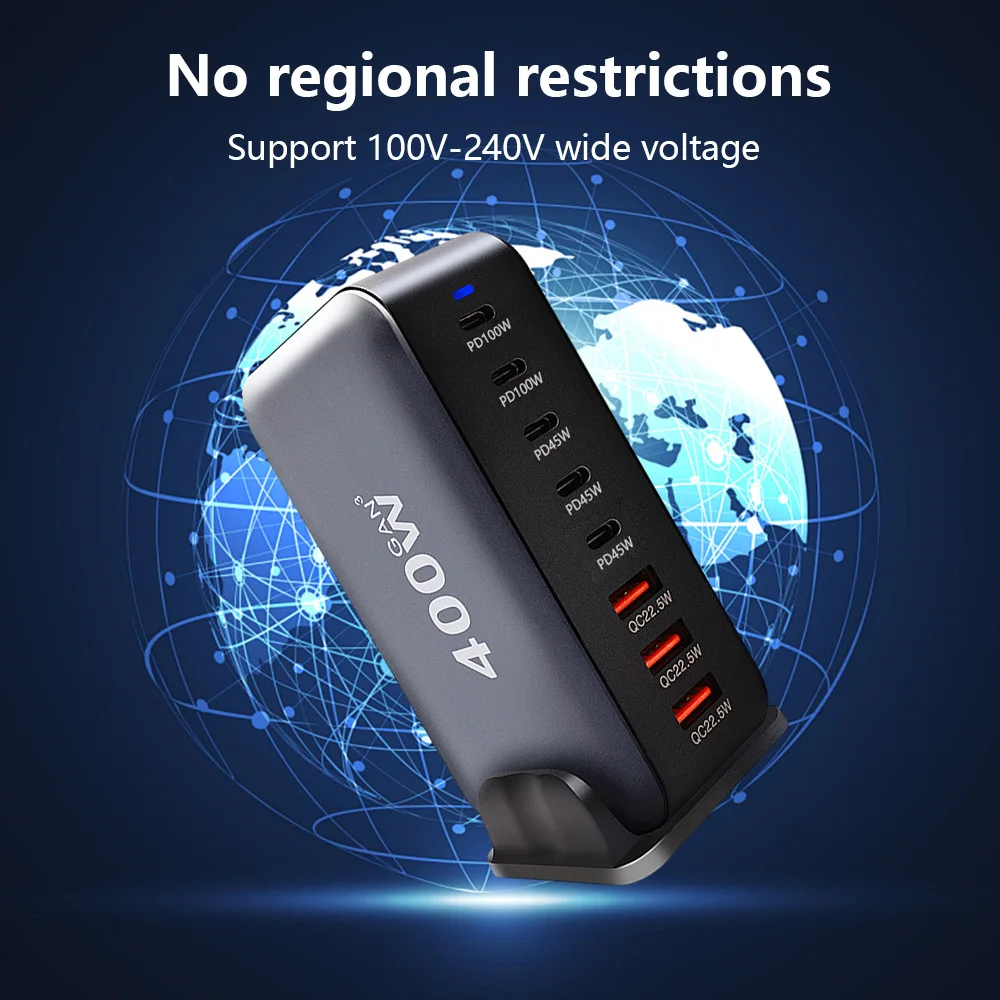 Universal Compatibility 8 Port PD QC 400W GAN Desktop Fast Charger ...
