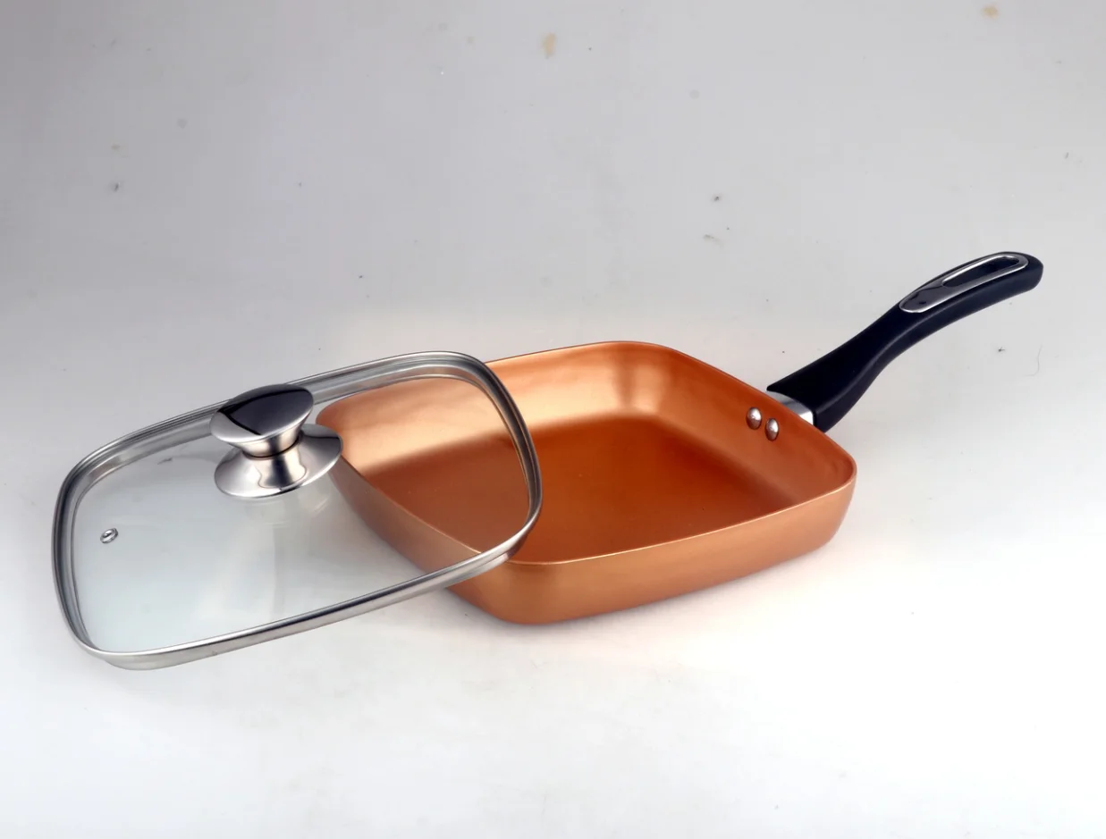 Pressed Aluminium Non Sick Pots Copper Nonstick Korean Square Fry Pan ...