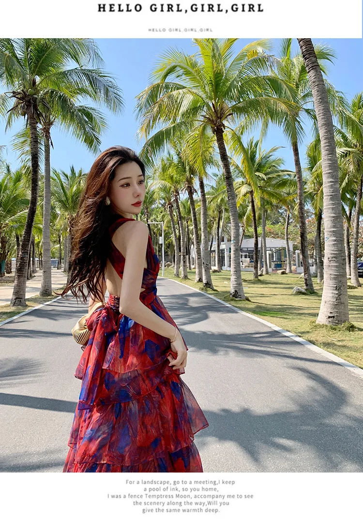 Feon New Arrivals Womens Fashion Summer V Neck Flowers Halterneck Long ...