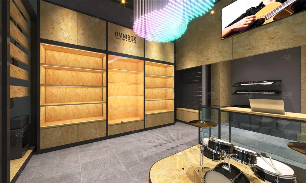 Custom Guitar Display Showcase for Music Shop - Lockable Lighting