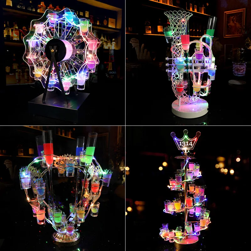 LED Ferris Wheel Shot Glass Tray – Rechargeable Black Cocktail Display ...