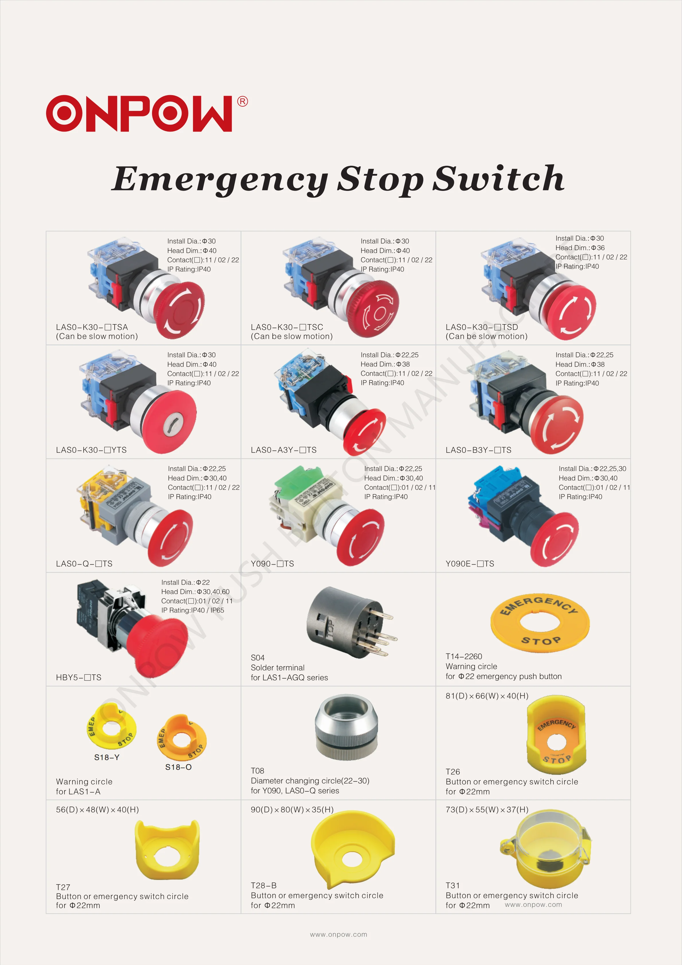 ONPOW EMO Metal/plastic Emergency Stop Push Button Switch
