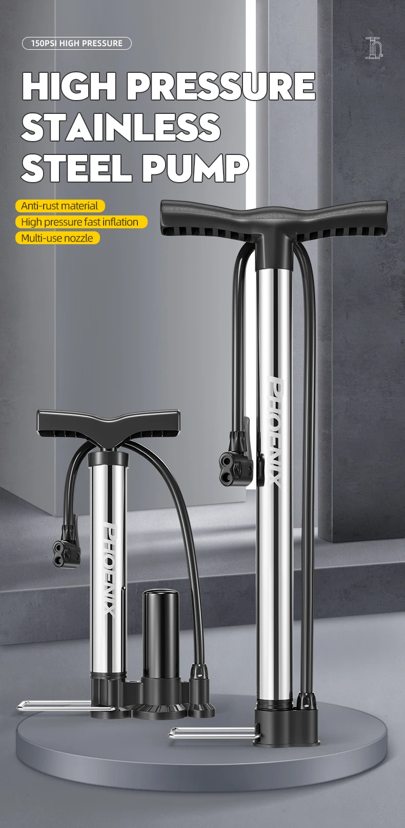 Phoenix Stainless Steel Floor Hand Cycle Pumps Pump Sport Ball Mini ...