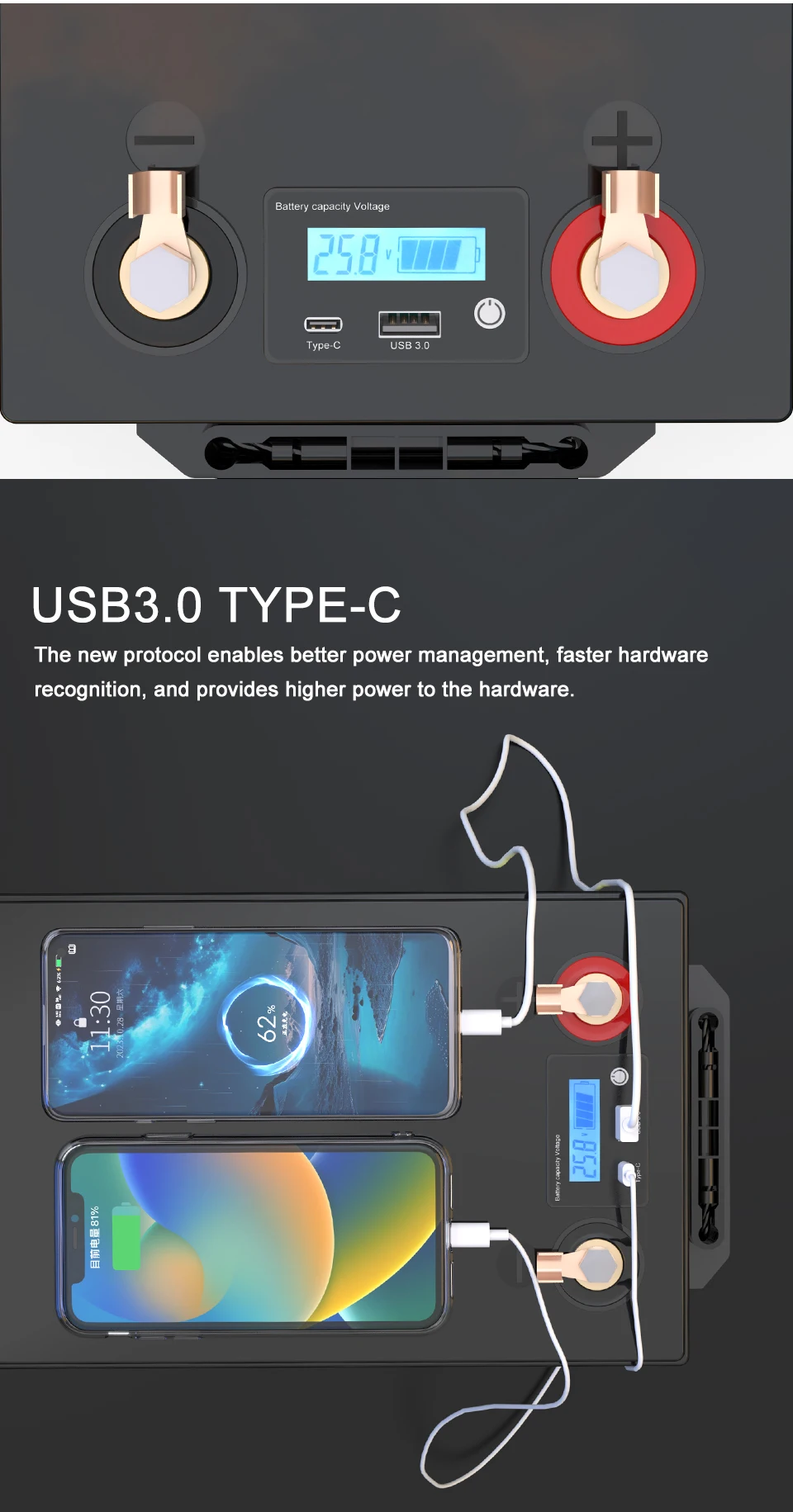 Liitokala 24v/25.6v 100ah Lifepo4 Lithium Battery Usb3.0 Type-c Output ...