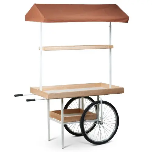 Custom Mobile Cart Coffee Stall with Wheels - Wood & Metal Display