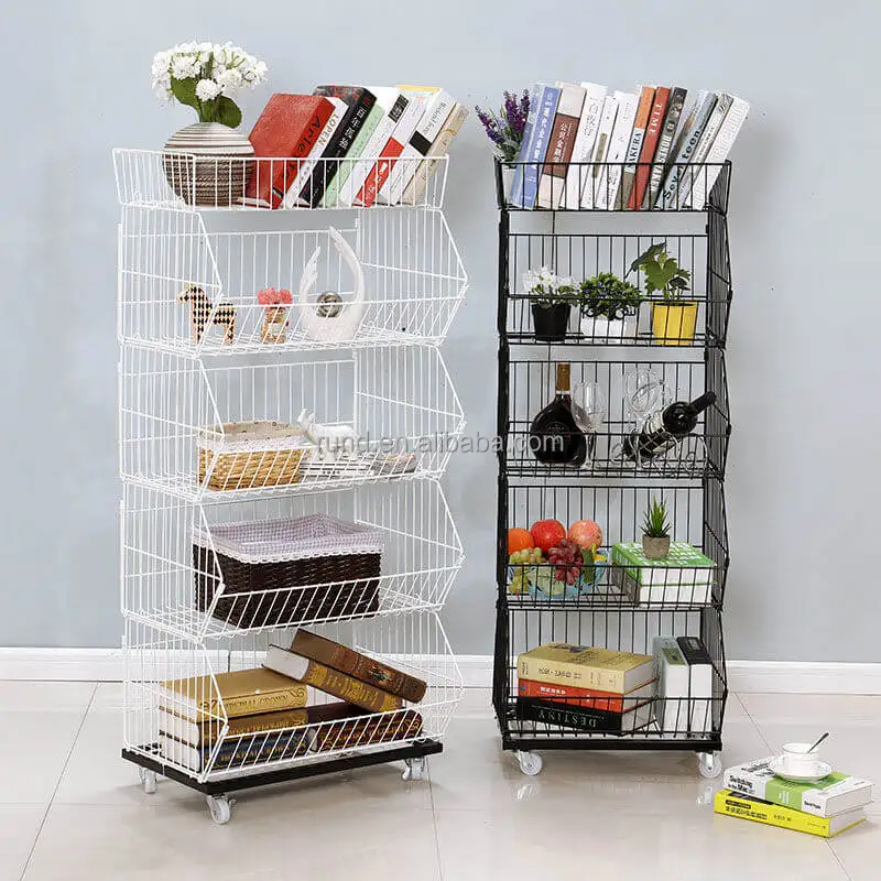 Restaurant Kitchen Organizer Wire Basket Home Storage Black Mobile ...