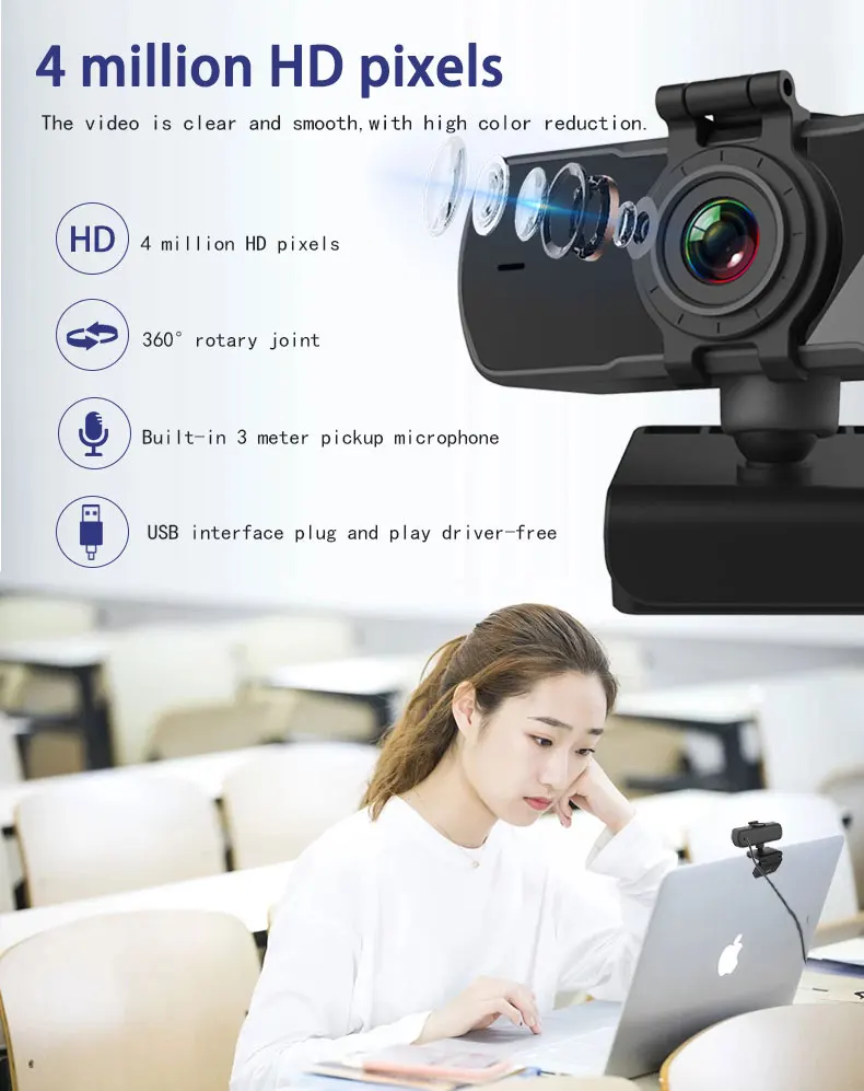 Pc-c5 Usb Computer Camera 2k 4m Pixels Webcam With Privacy Cover Tripod ...