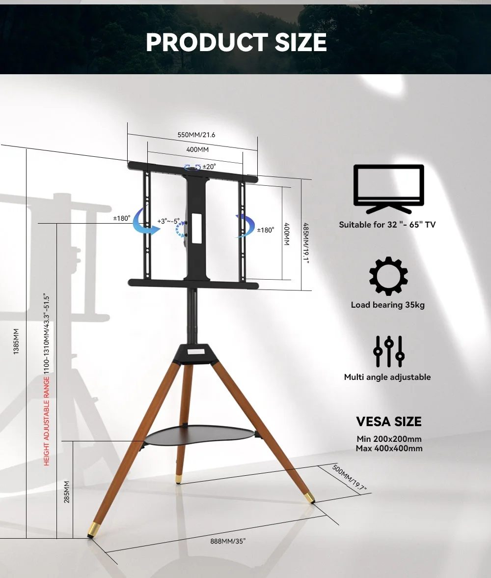 Universal Height Adjustable Tripod Tv Floor Stand With Love Tray For 32 ...