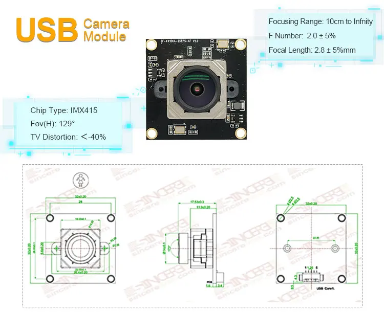 Sincere First IMX415 4k 8mp Auto Tracking USB Analog Camera Sensor