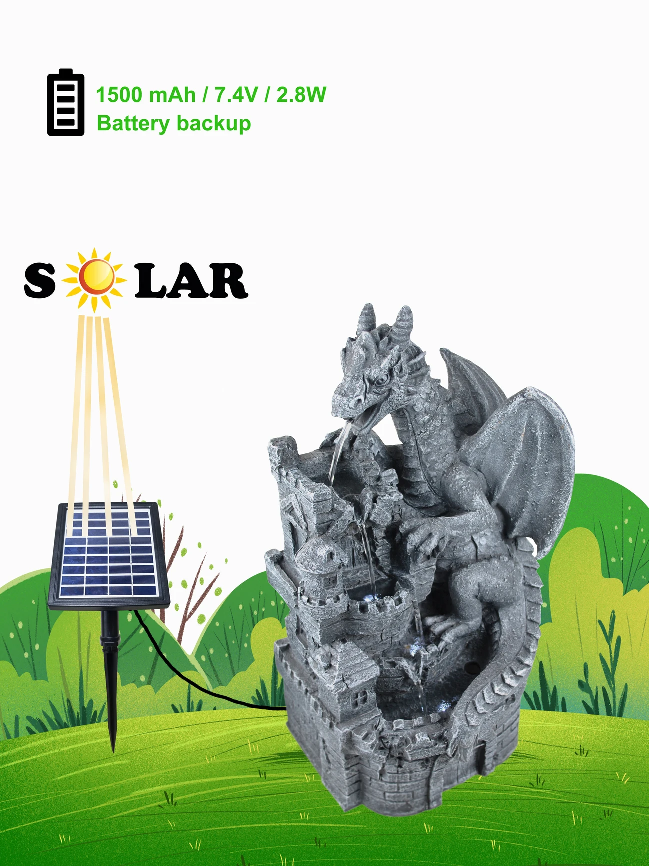 Outdoor Water Feature - Polyresin Decorative Dragon Fountain