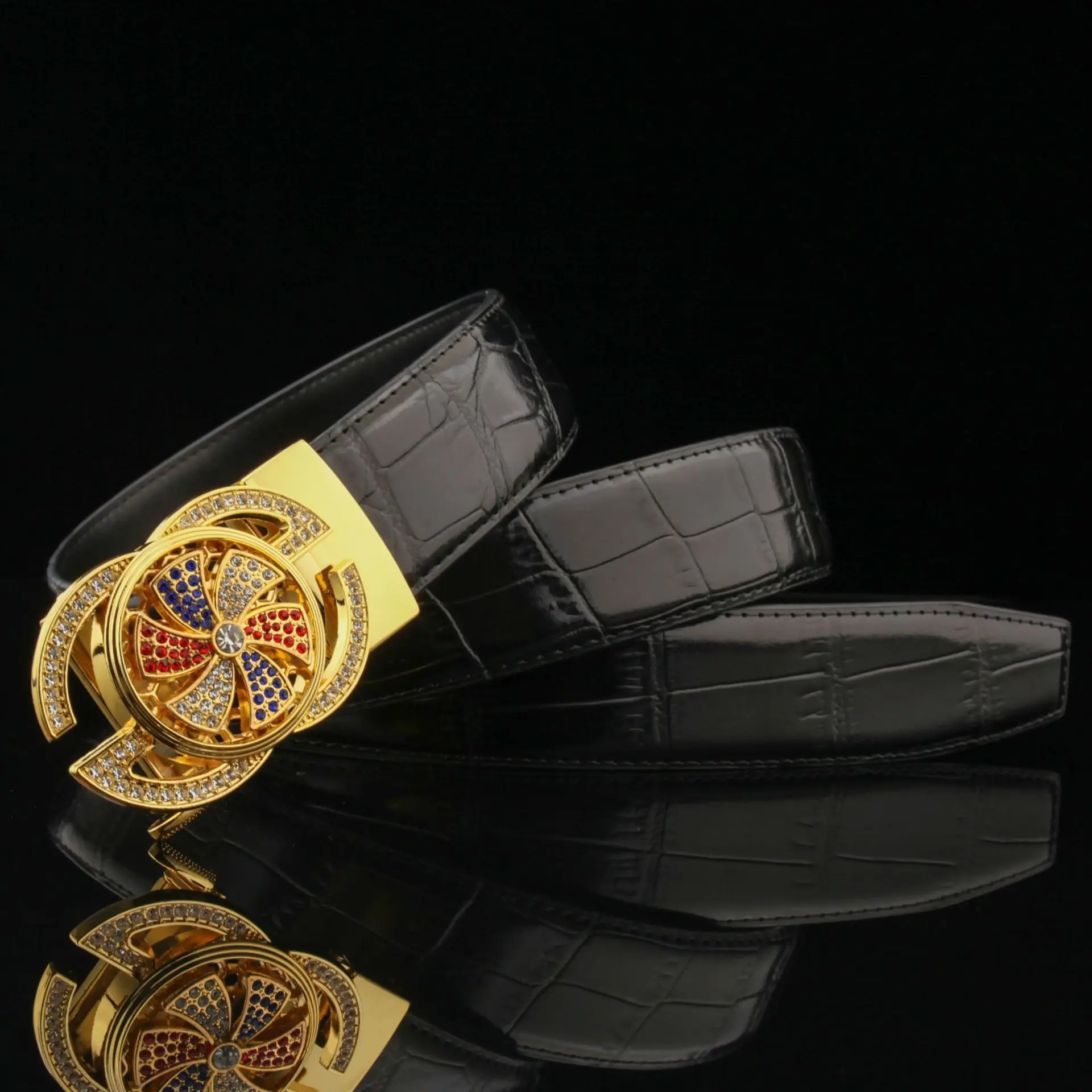 New Fashion Trendy Rotating Buckles Genuine Leather Men Belt Luxury ...