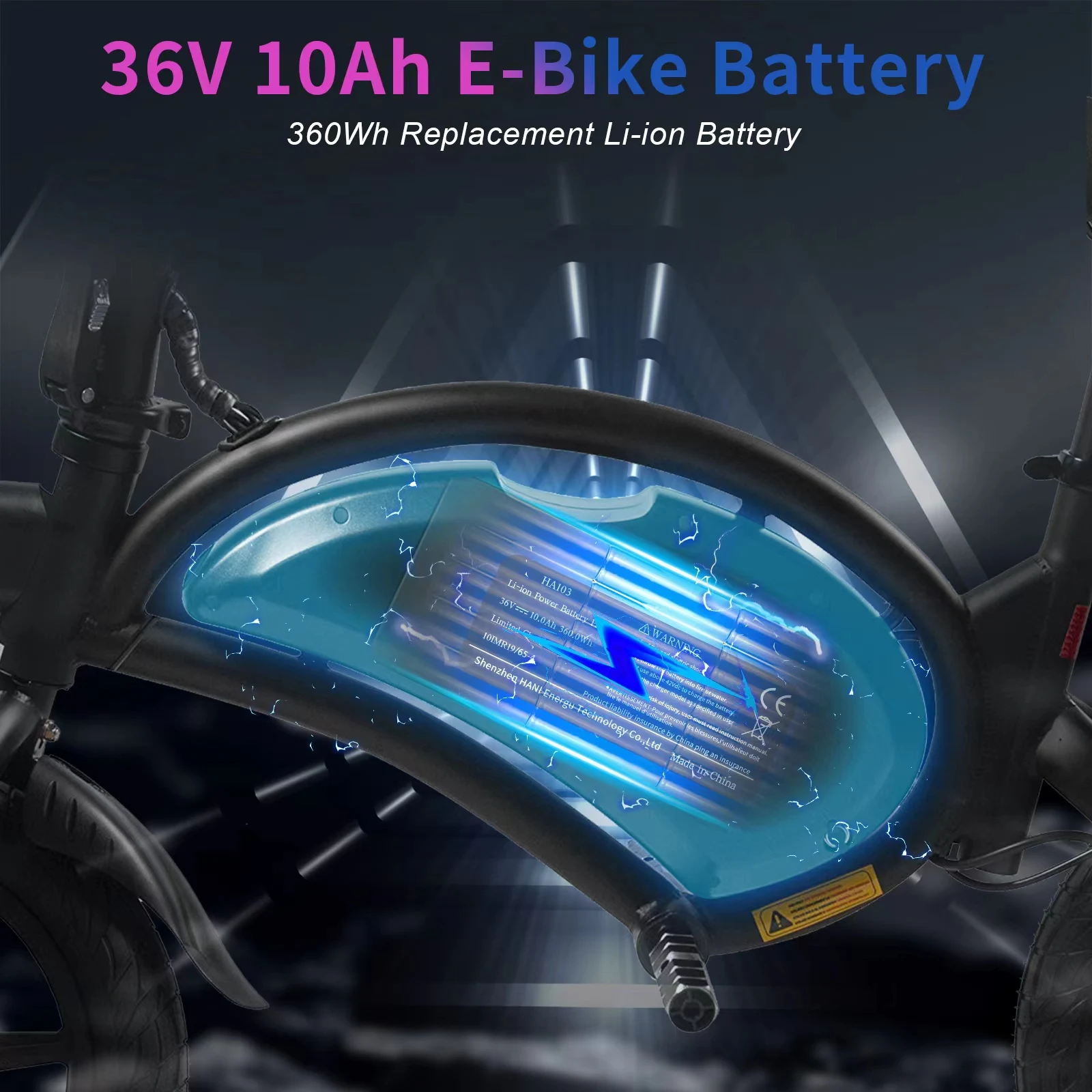 Dyu E-Bike Battery HA103 - 36v10.4ah Li-Ion Battery Pack