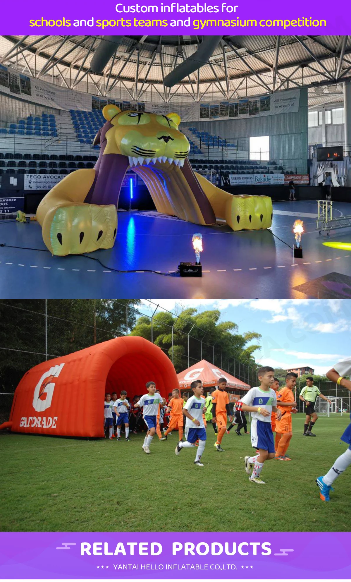 Inflatable Tiger Head Mascot Football Tunnel,High School Inflatable ...