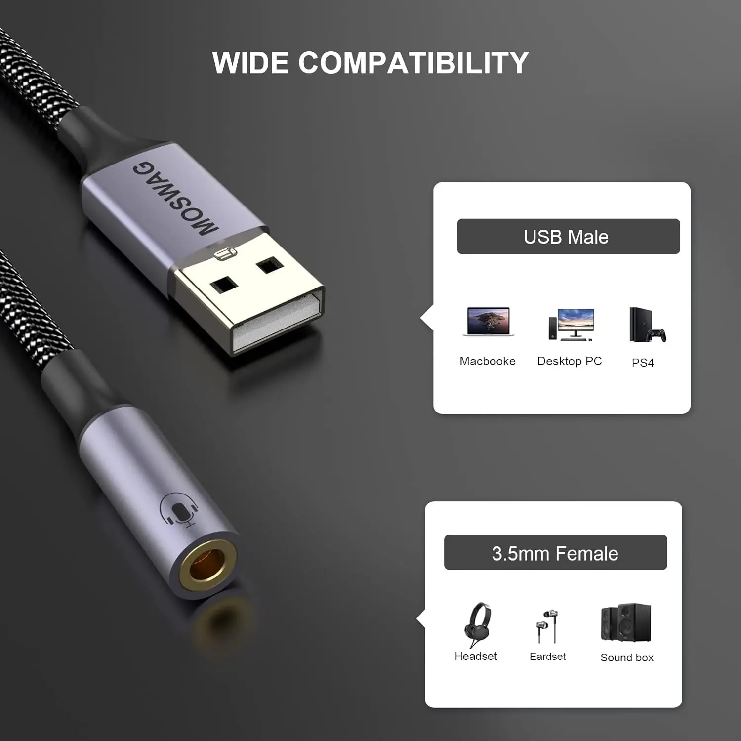 USB to Audio Jack Adapter External Sound Card Jack USB Audio Connector ...