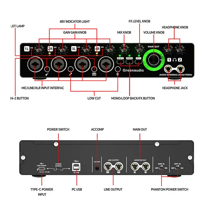 MD44 Professional USB Sound Card - 24 Bit 192khz Audio Interface