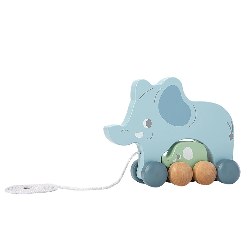 2023 Wooden Cartoon Animal Elephanet Push And Pull Toddler Toy Animal ...