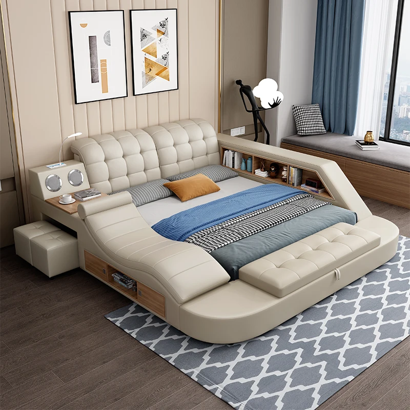 2022 Bedroom Furniture PU leather bedroom sets Smart function Massage Beds Alibaba