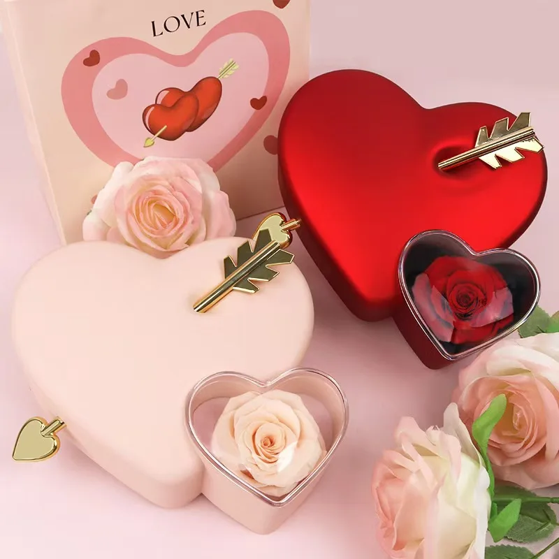Real Preserved Rose Cupids Arrow Heart Rose Jewelry Box for Valentines ...