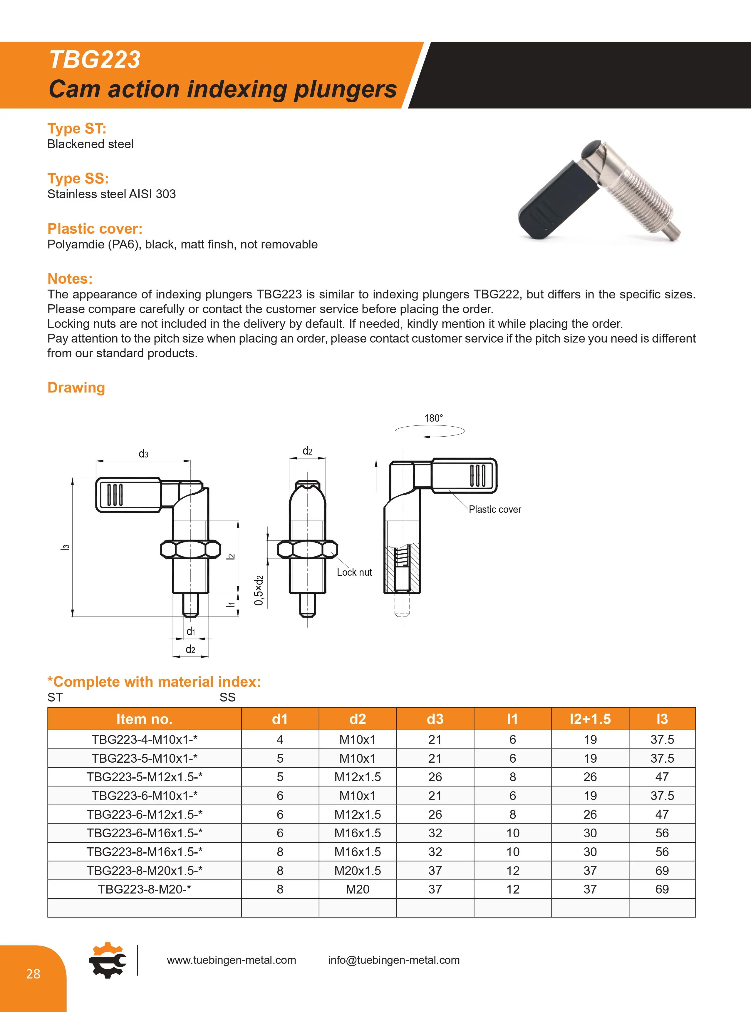 M10 M12 M16 M20 Indexing Plungers - Stainless Steel TBG223