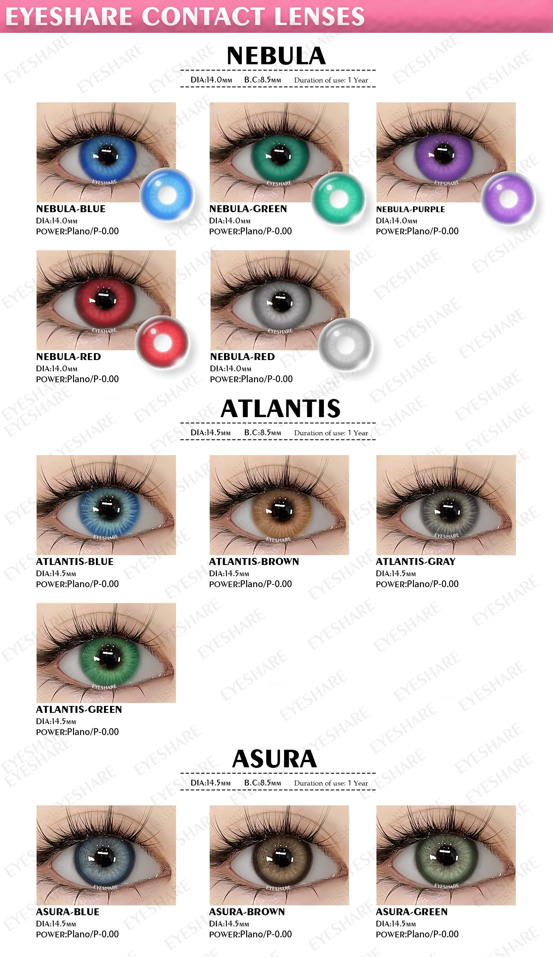 Eyeshare Natural Color Lens Eyes 2pcs Color Contact Lenses For Eye Blue ...