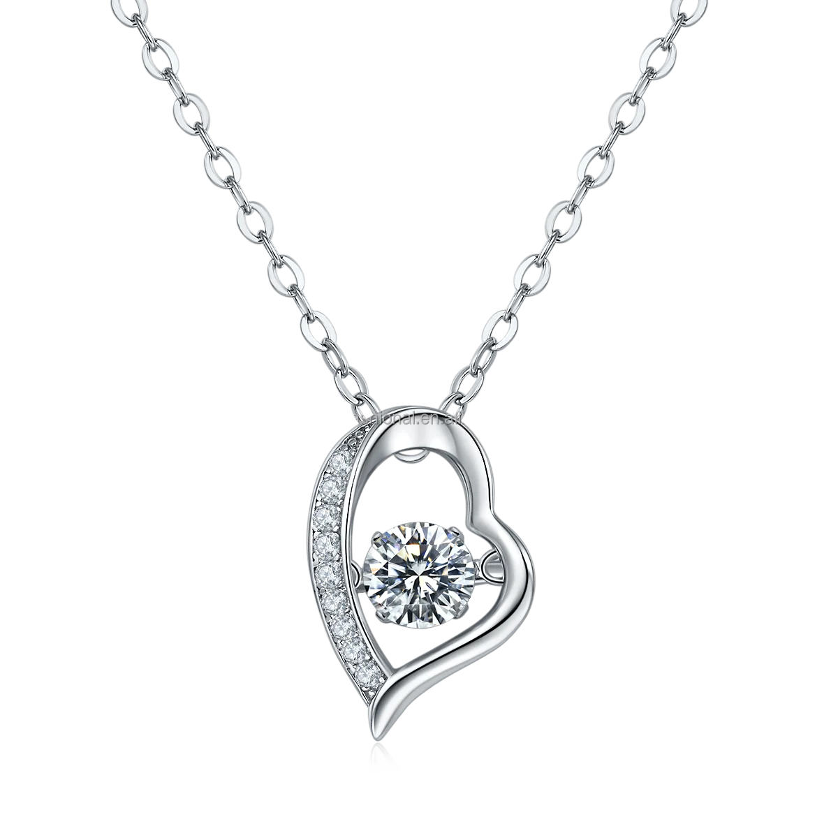 Toq Quality Classic Heart Link Chain Necklace with Moissanite