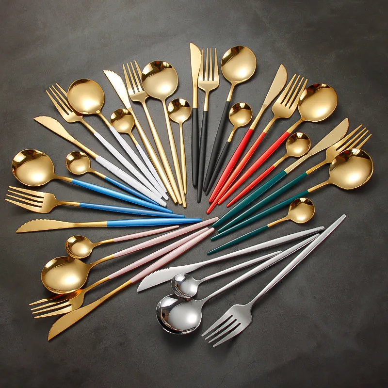 Modern Custom Pointed Handle Golden Spoon Set 410 Stainless Steel ...