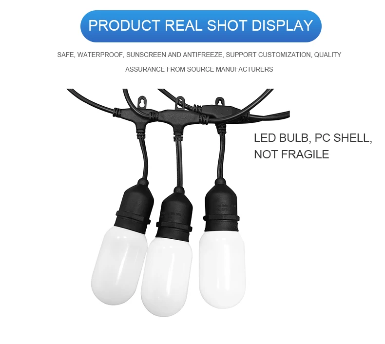 24ft Fire Flicker Outdoor String Lights Waterproof LED Holiday Ambient ...