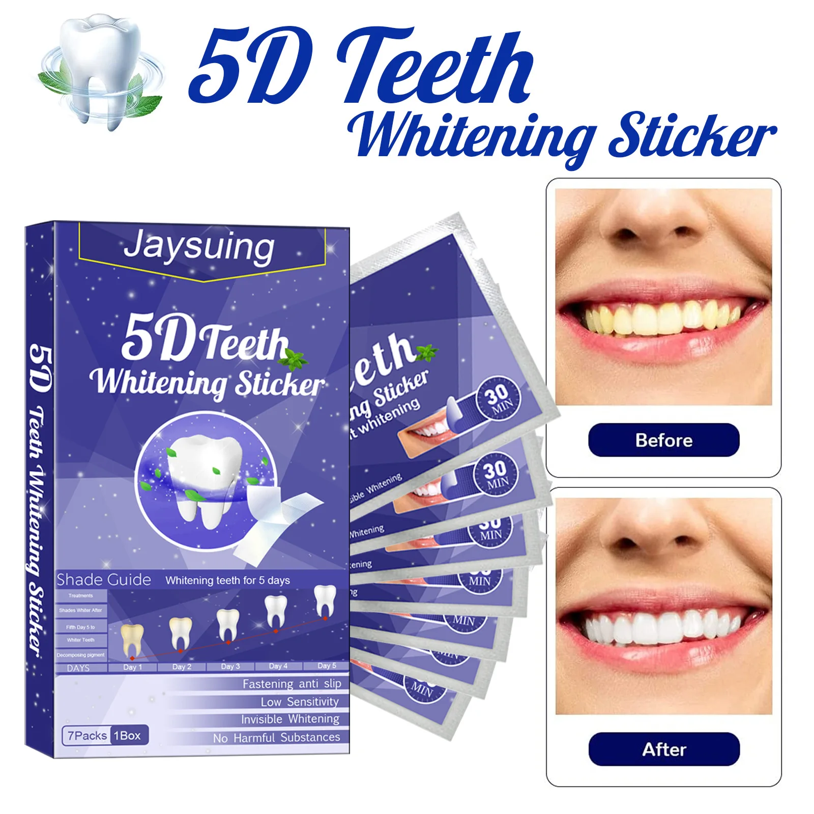 JAYSUING 5D Teeth Whitening Strips - Daily Use for Stain Removal ...