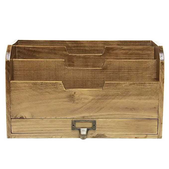 wooden tray 3 Tier Country Rustic Brown Wood Office Desk File Organizer ...