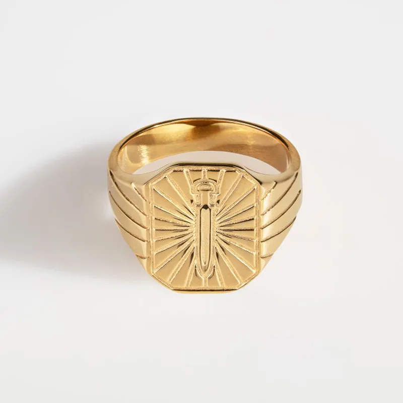 Custom Engraved Logo Designs Mens Rings - 18k Gold Plated