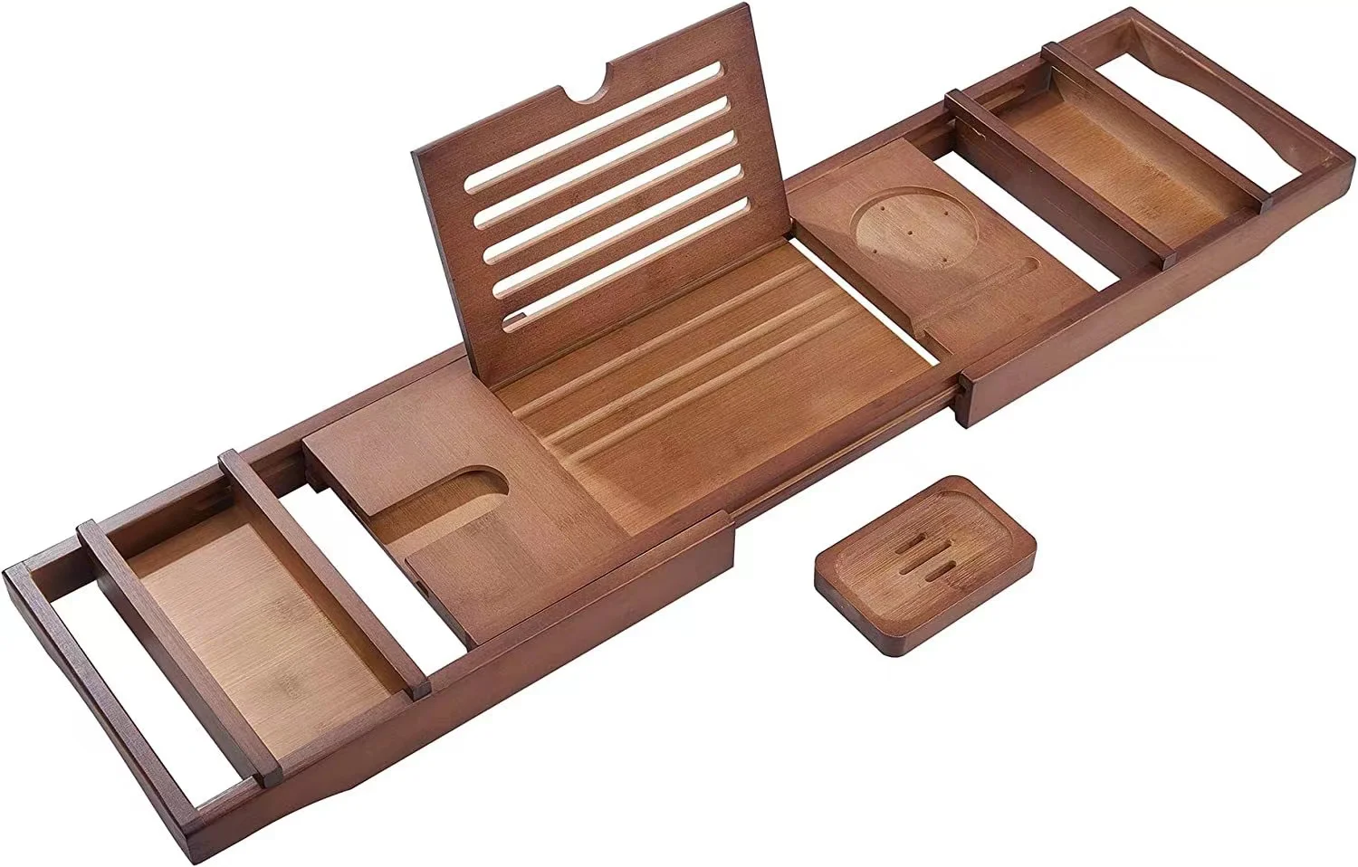 Natural Bamboo Wood Bath Tub Bathtub Caddy Tray With Extendable Arms ...