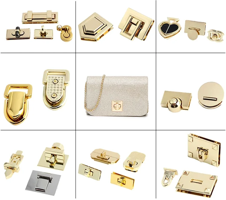 Custom Zinc Alloy Gold Logo Metal Bags Clasp Press Turn Twist Lock ...