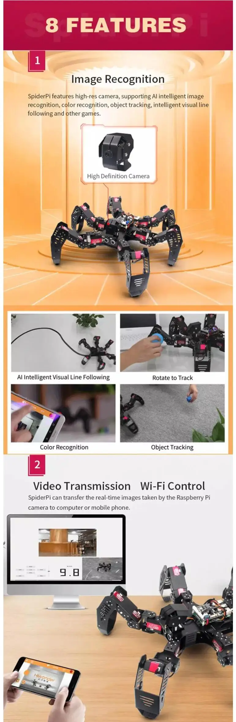 Hiwonder Spiderpi - STEAM Programming Hexapod Robot