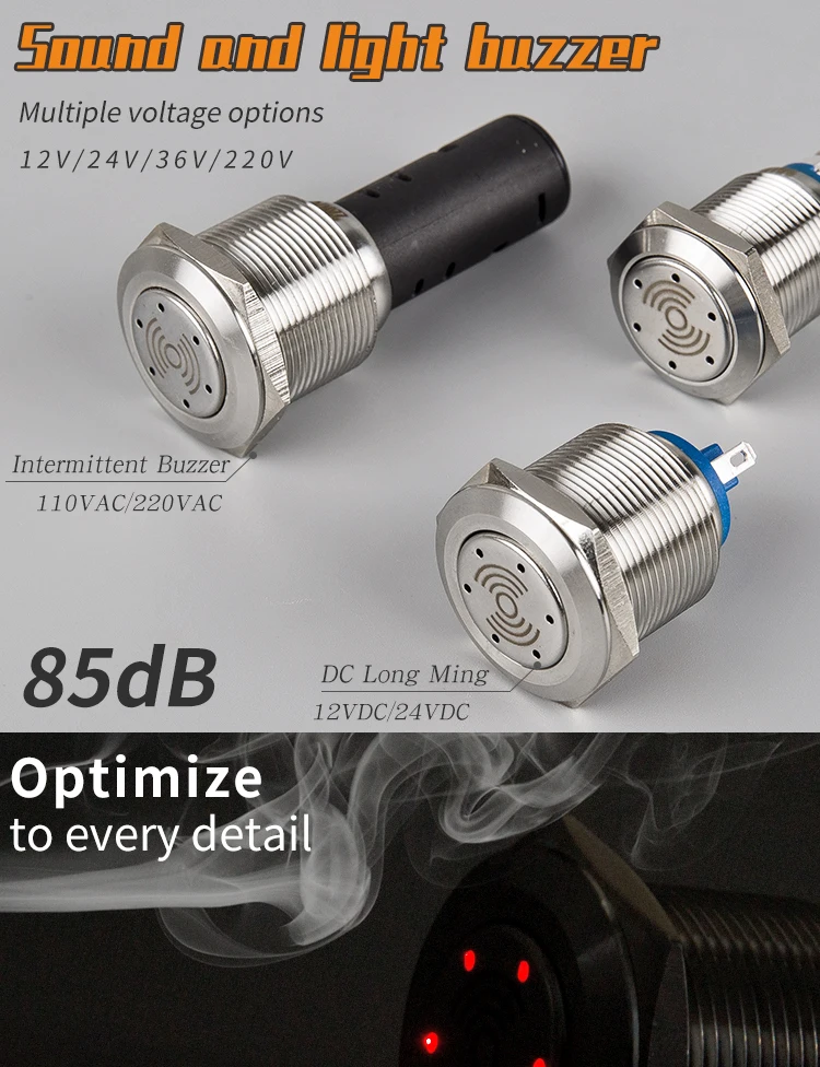 Metal Stainless Steel 19mm Mounting Holes Red Led Lights 220v ...