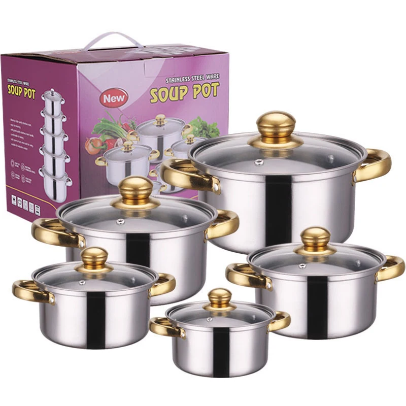 Color Kitchenware Pot Set Stainless Steel Casserole 10pcs Soup Pot ...