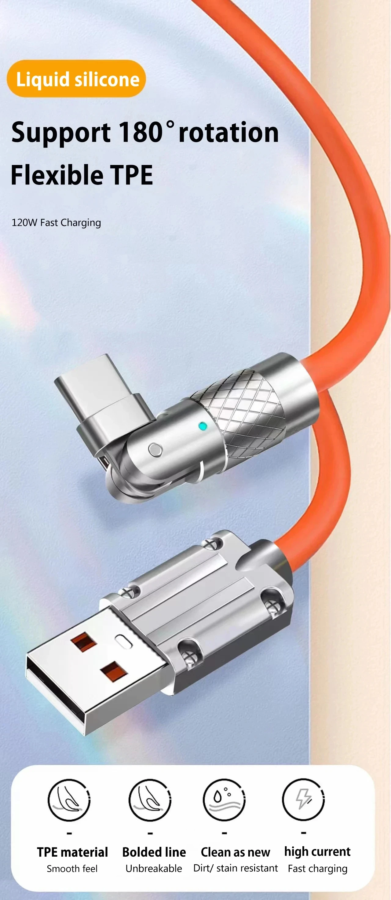 HYTO 120w 6a 180 Degree Rotating Super Fast Charge Cable Mobile Game ...