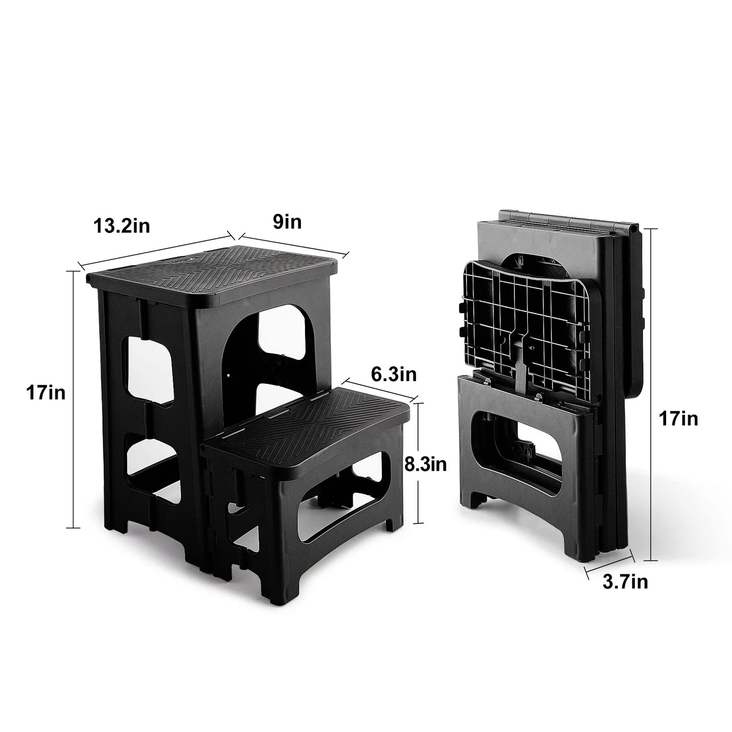 Two-Tier Foldable Step Stool with Non-Slip Treads and Recessed Grips 2 ...