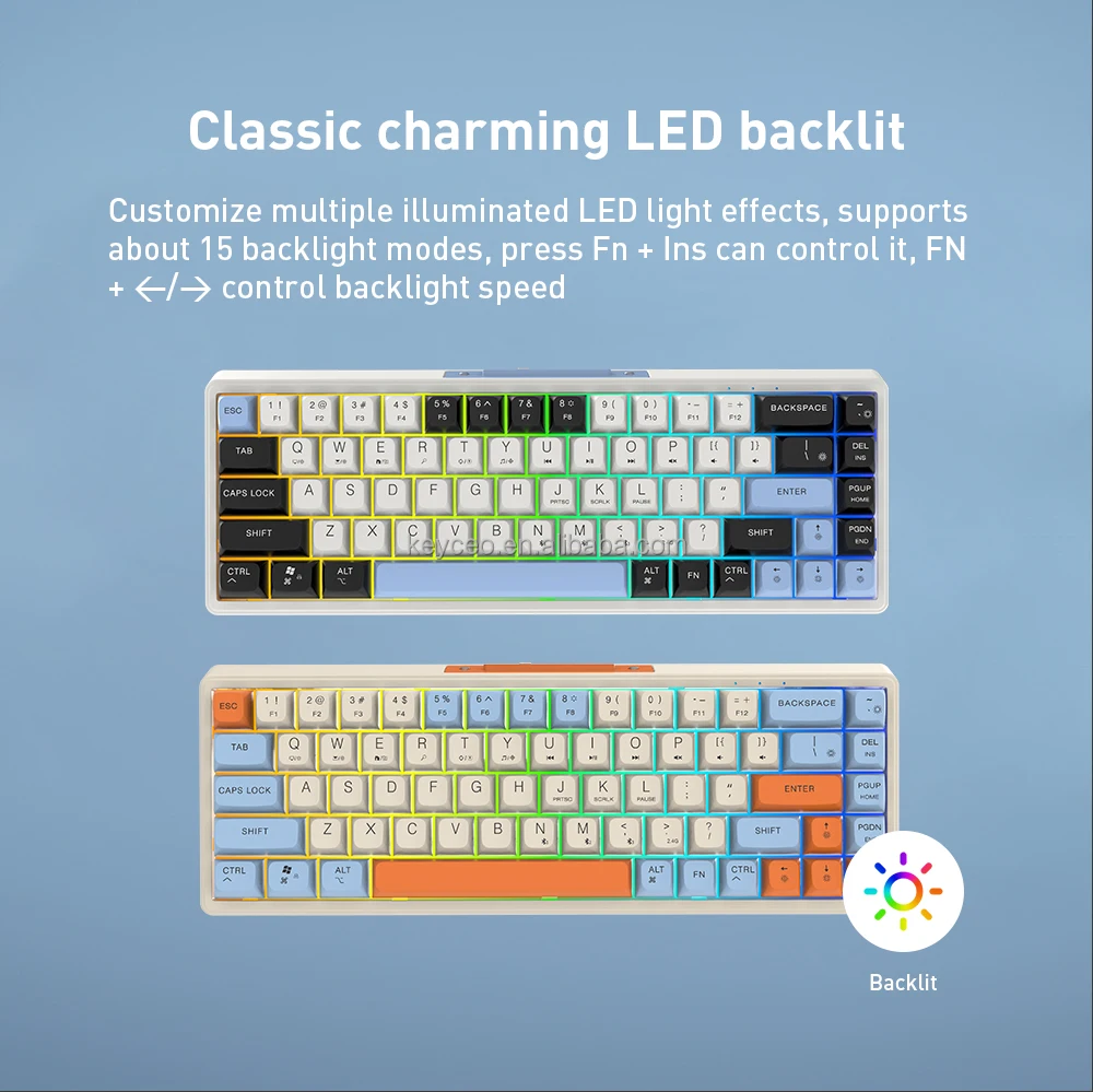 68 Keys TKL PBT Keyboard Mini Portable 60% Compact BT/2.4G/USB Gaming ...