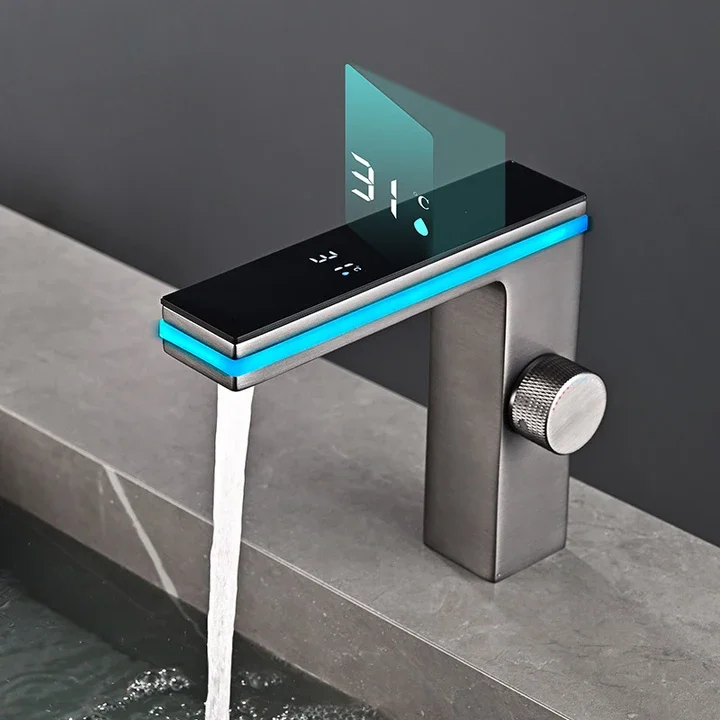 Intelligent LED Digital Display Faucet Copper Cold and Hot Water Basin ...
